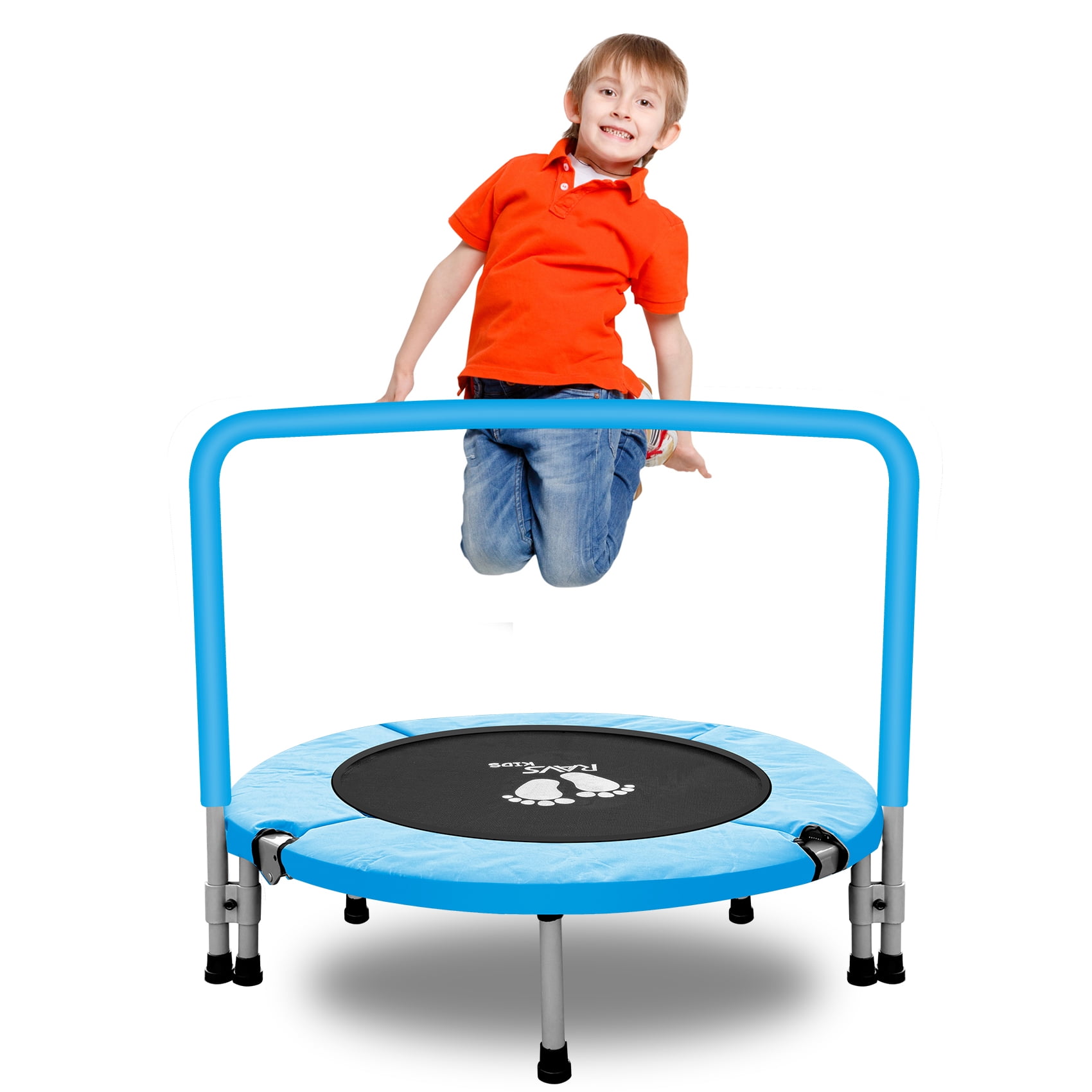36" Blue Mini Toddler Trampoline - Adjustable Handlebar, Safe Indoor ...