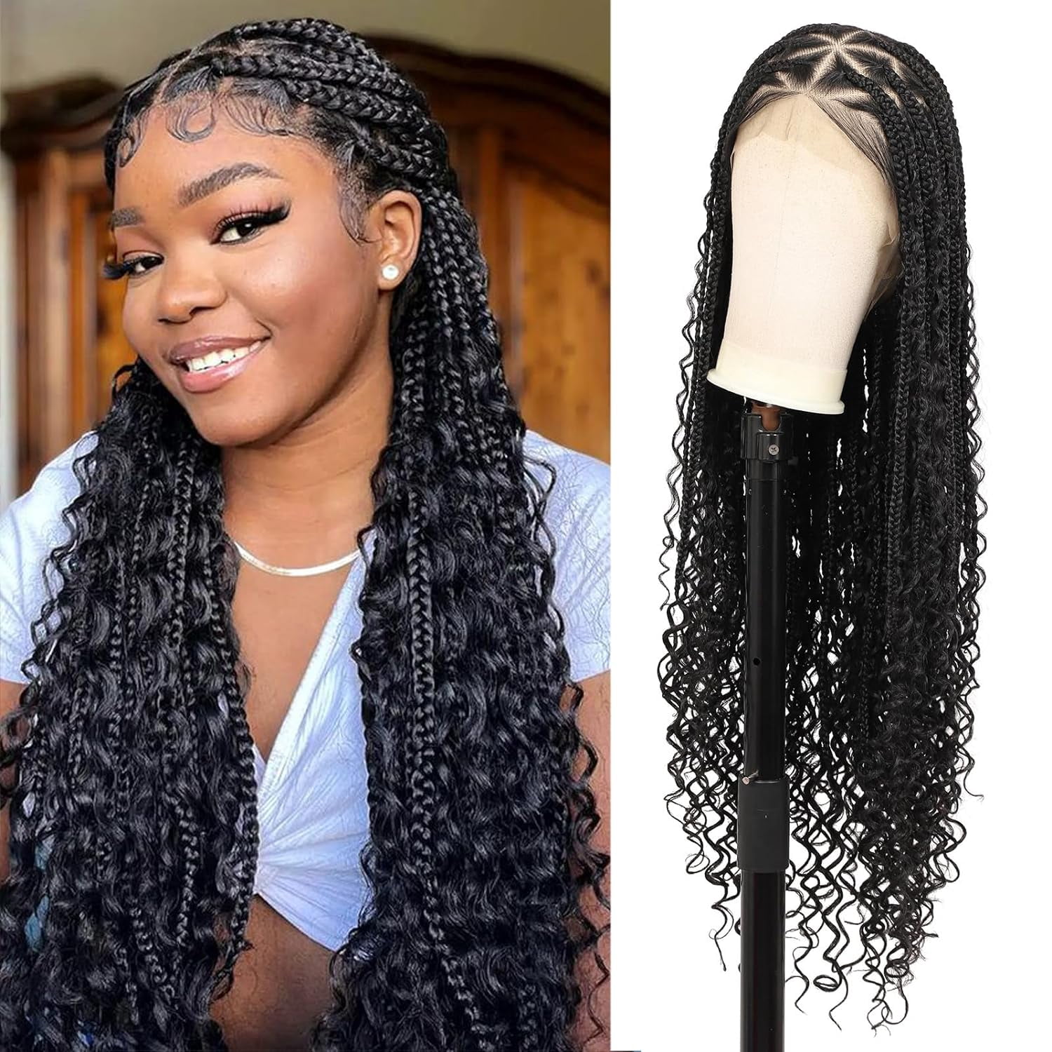 36" Boho Braids Wig 360° HD Full Lace Braided Wigs for Black Women Box ...