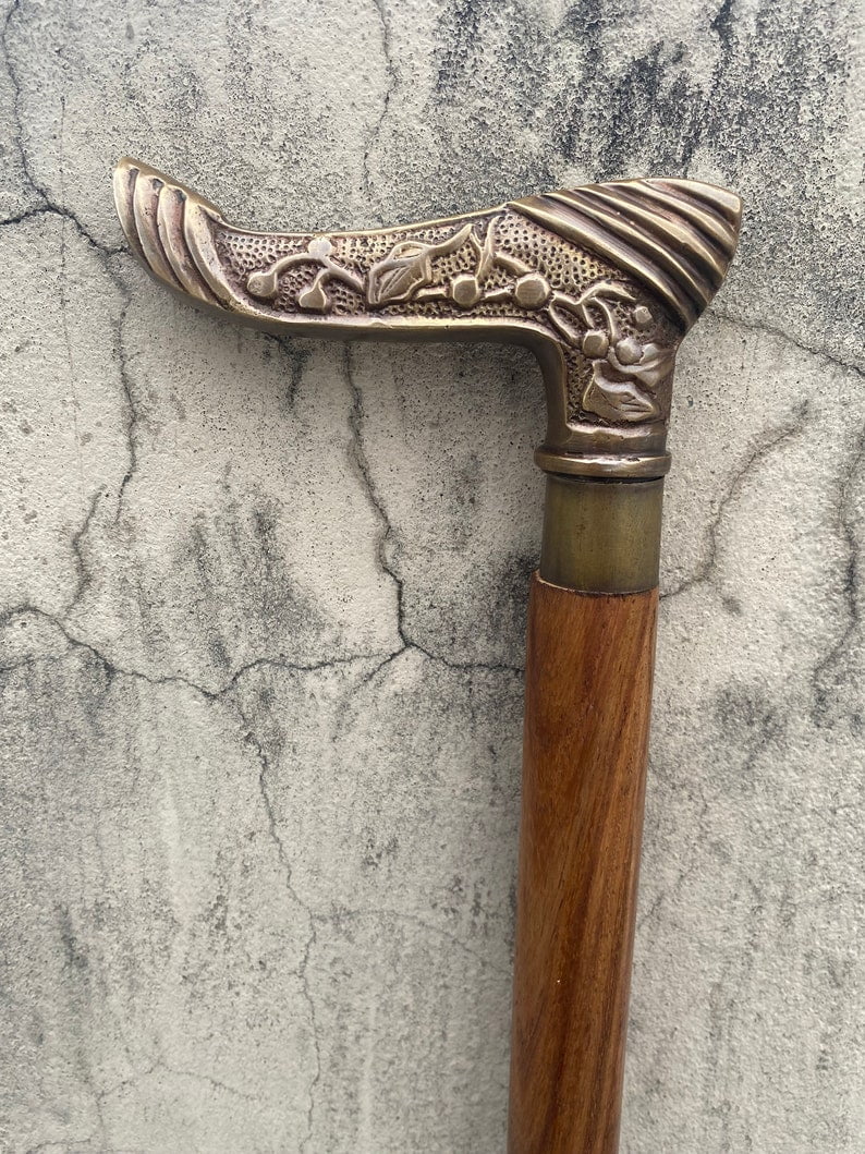 36" Brass Handle Wooden Walking Stick | Victorian Designer Cane ...