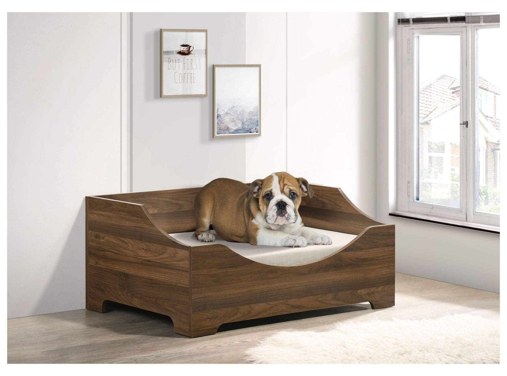 36" Brown Alder Wood Finish 36" Wide Modern Comfy Pet Bed with Cushion as Pic - Walmart.com