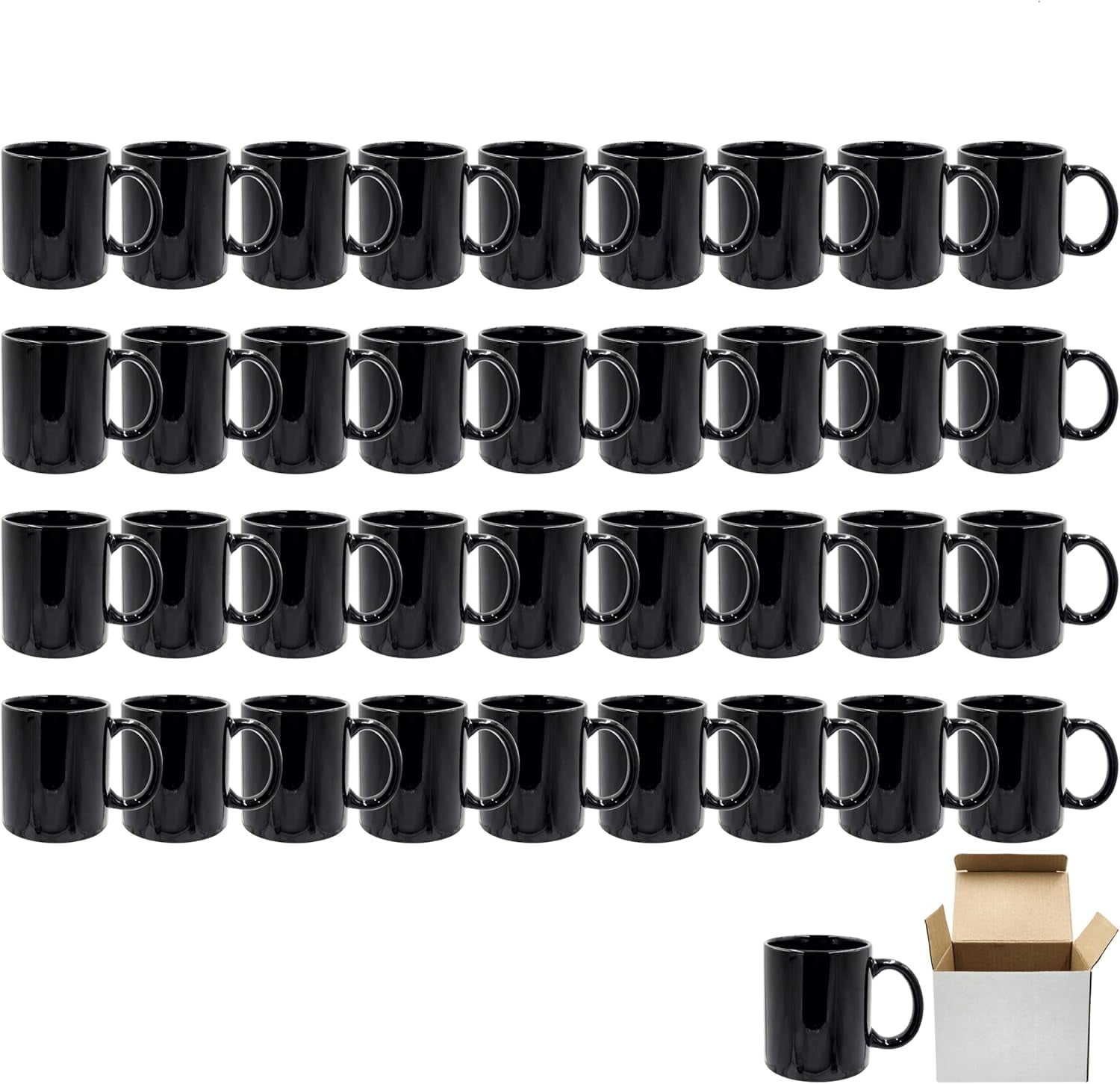 36 Bulk Black Coffee Mugs Set, 11 oz Ceramic Mug Sets with Handles ...