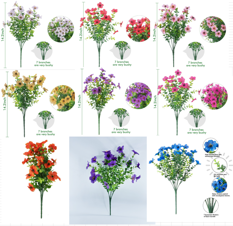 36 Bundles Artificial Flowers, Faux Violet Flower Bundles, Multi-Color ...