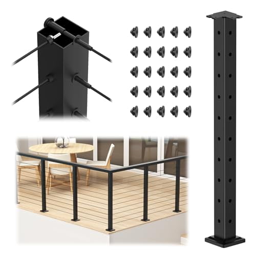 36" Cable Railing Corner Post, Stainless Steel Flat Top Deck Corner ...