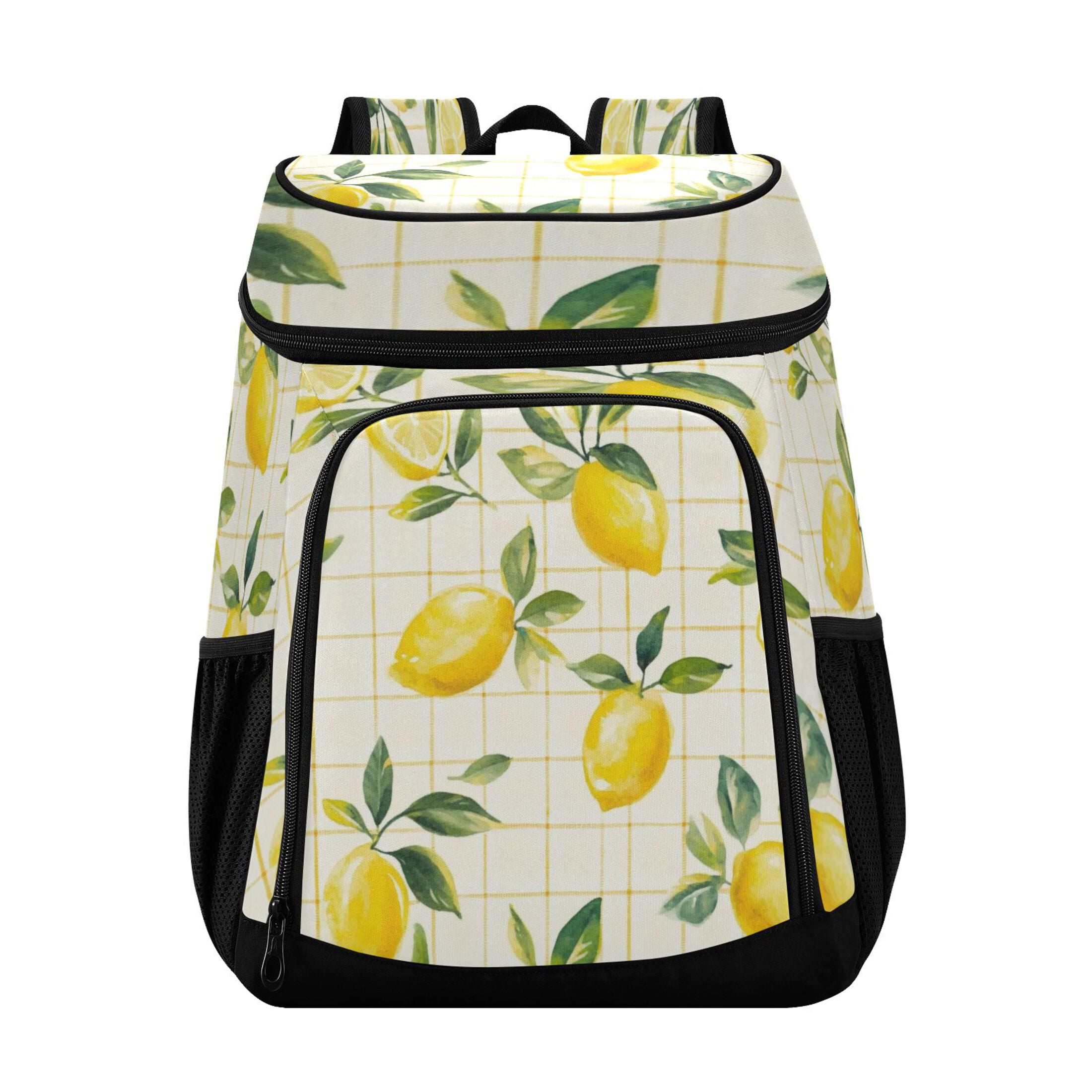 36 Can Capacity Insulated Backpack Cooler Lunch Bag for Picnics, Camping Lemons and Leaves ...