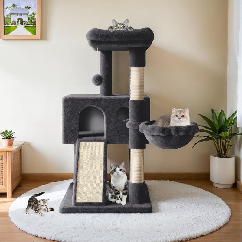 36" Cat Tree, Multi-Level Condo with Sisal Posts & Cozy Hammock, Padded ...