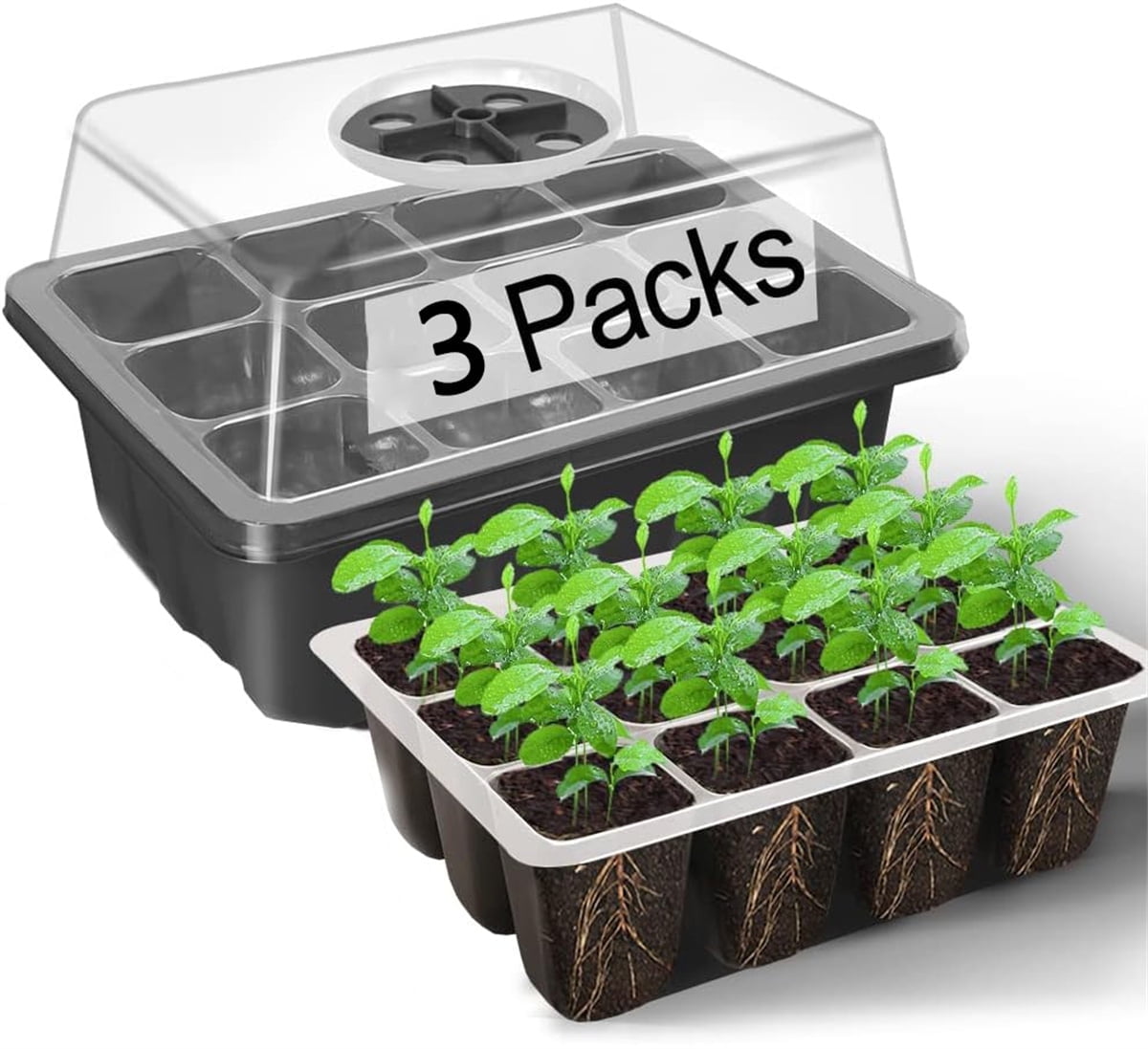 12 Cells Seedling Starter Trays, 1 Packs Seed Starter Kit with Humidity ...