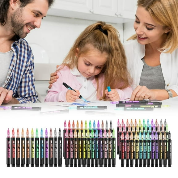 GBAYXJ Double Line Outline Marker Pen Set 8/12/24/36/48 Colors ...