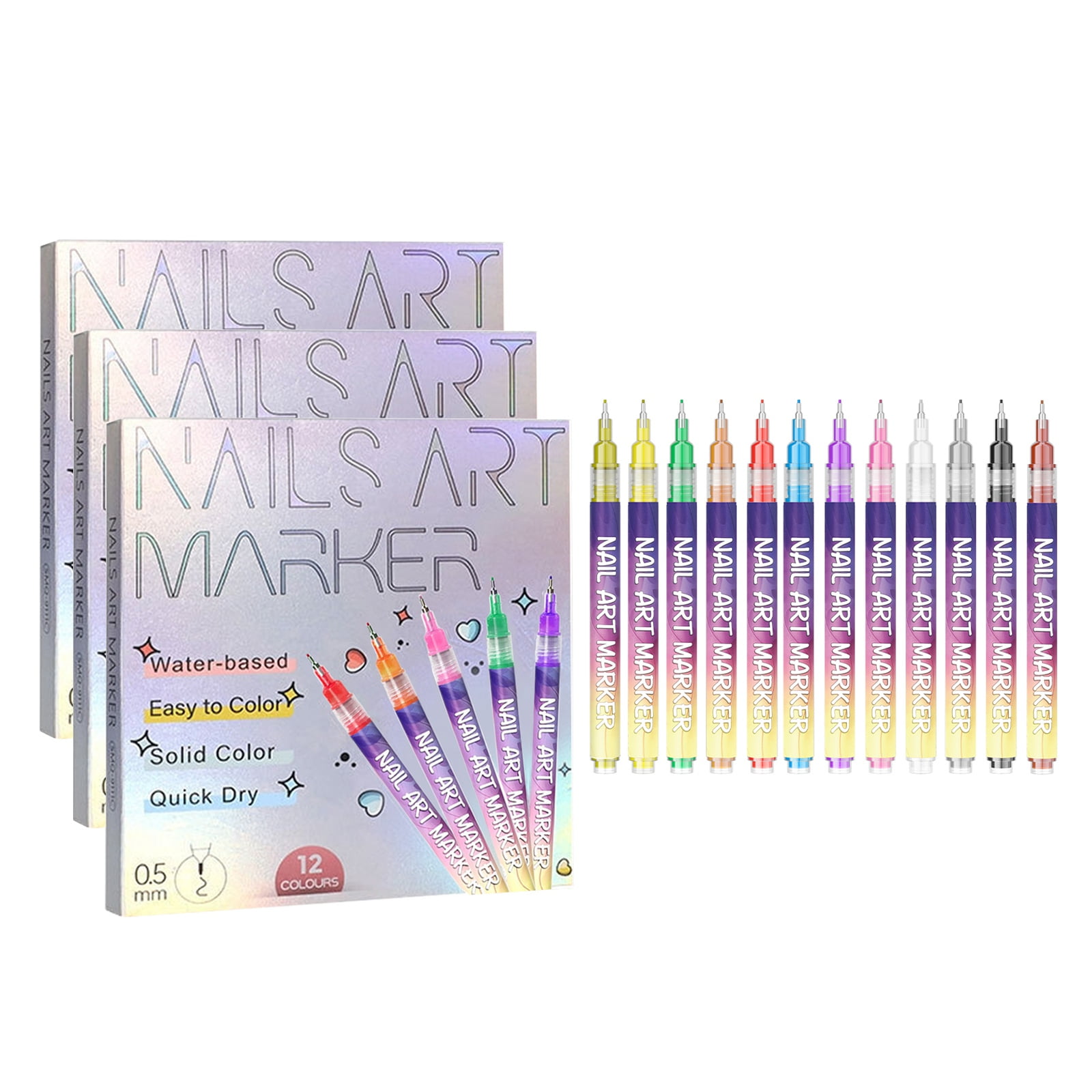 36-Color Nail Art Marker Set - Waterproof Quick-Dry Pens for Graffiti ...