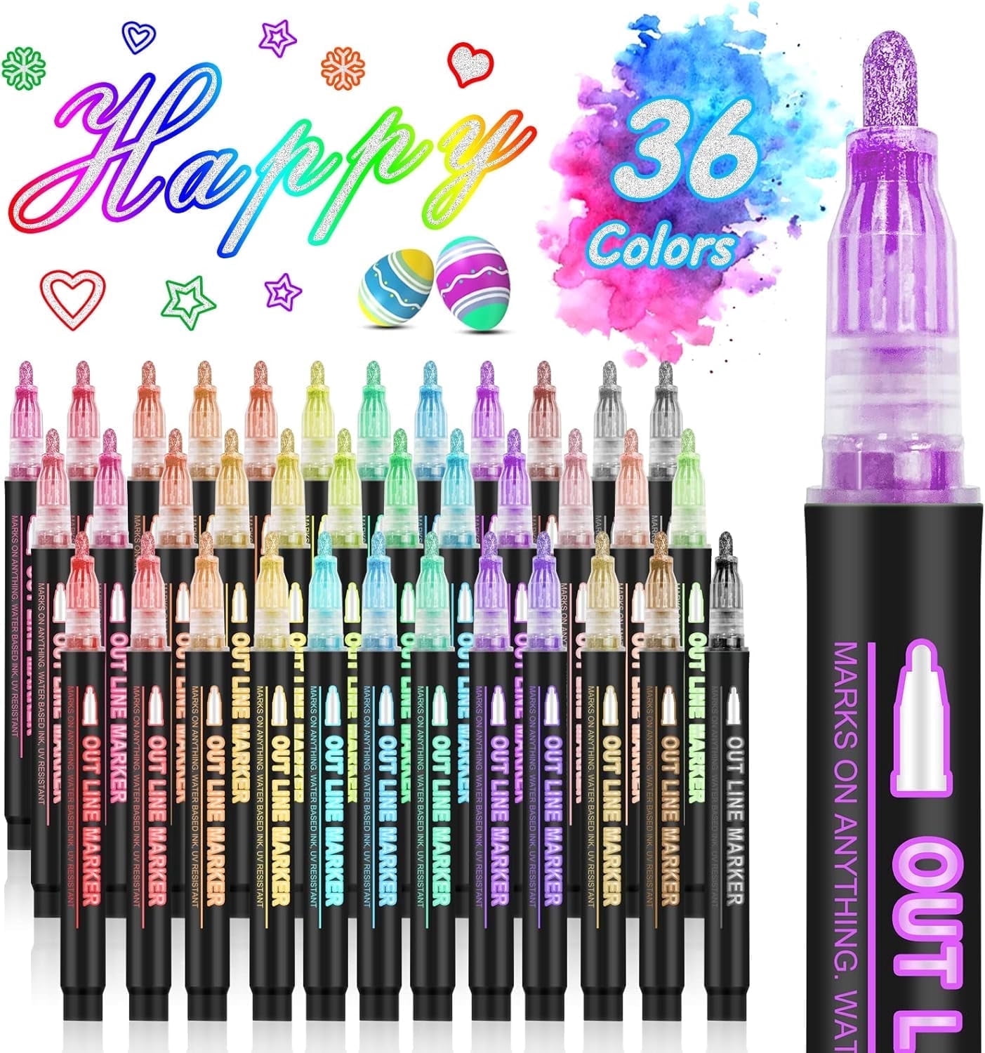 Banral 36-Color Metallic and Glitter Marker Set - Super Squiggles ...