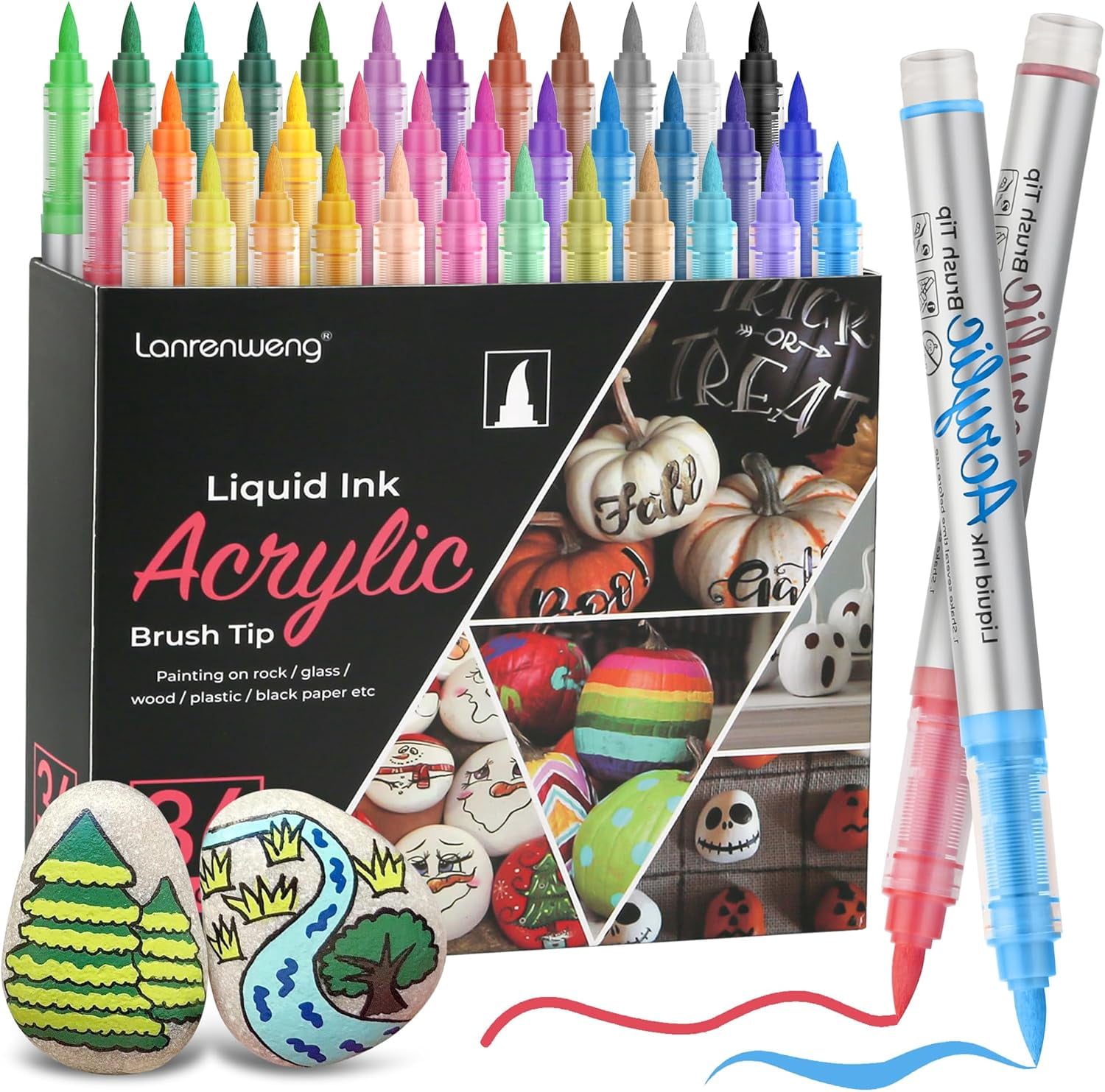 36 Colors Acrylic Paint Markers with Brush Tip, Premium Acrylic Paint ...