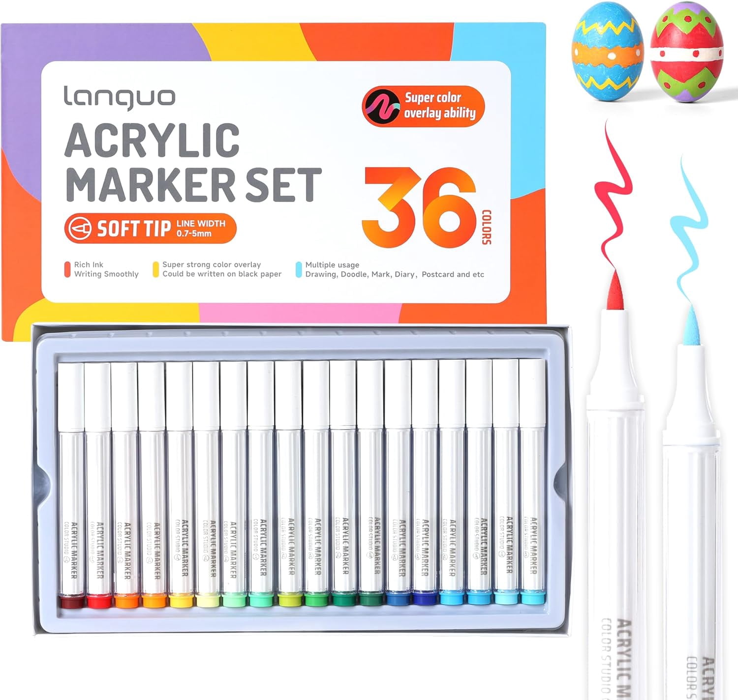 36 Colors Acrylic Paint Markers Set, Soft Brush Tip Acrylic Paint Pens ...