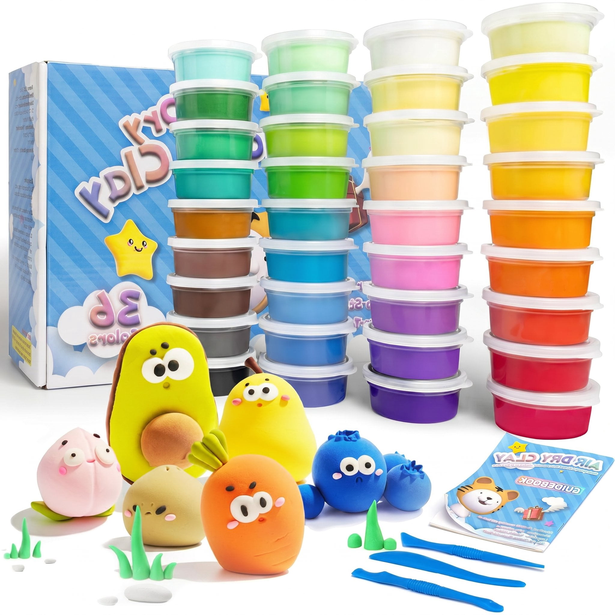 36 Colors Air Dry Clay Kit with 3 Sculpting Tools, Modeling Clay for ...