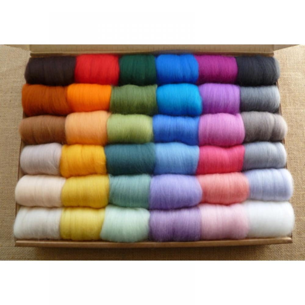 36 Colors Fibre Wool Yarn Roving for Needle Felting Hand Spinning DIY ...