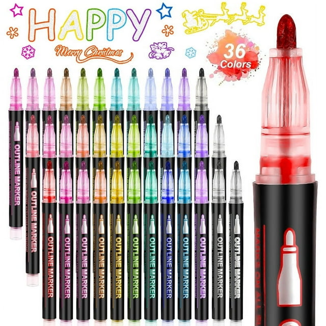 36 Colors Glitter Outline Markers Set, Super Squiggles Double Line ...