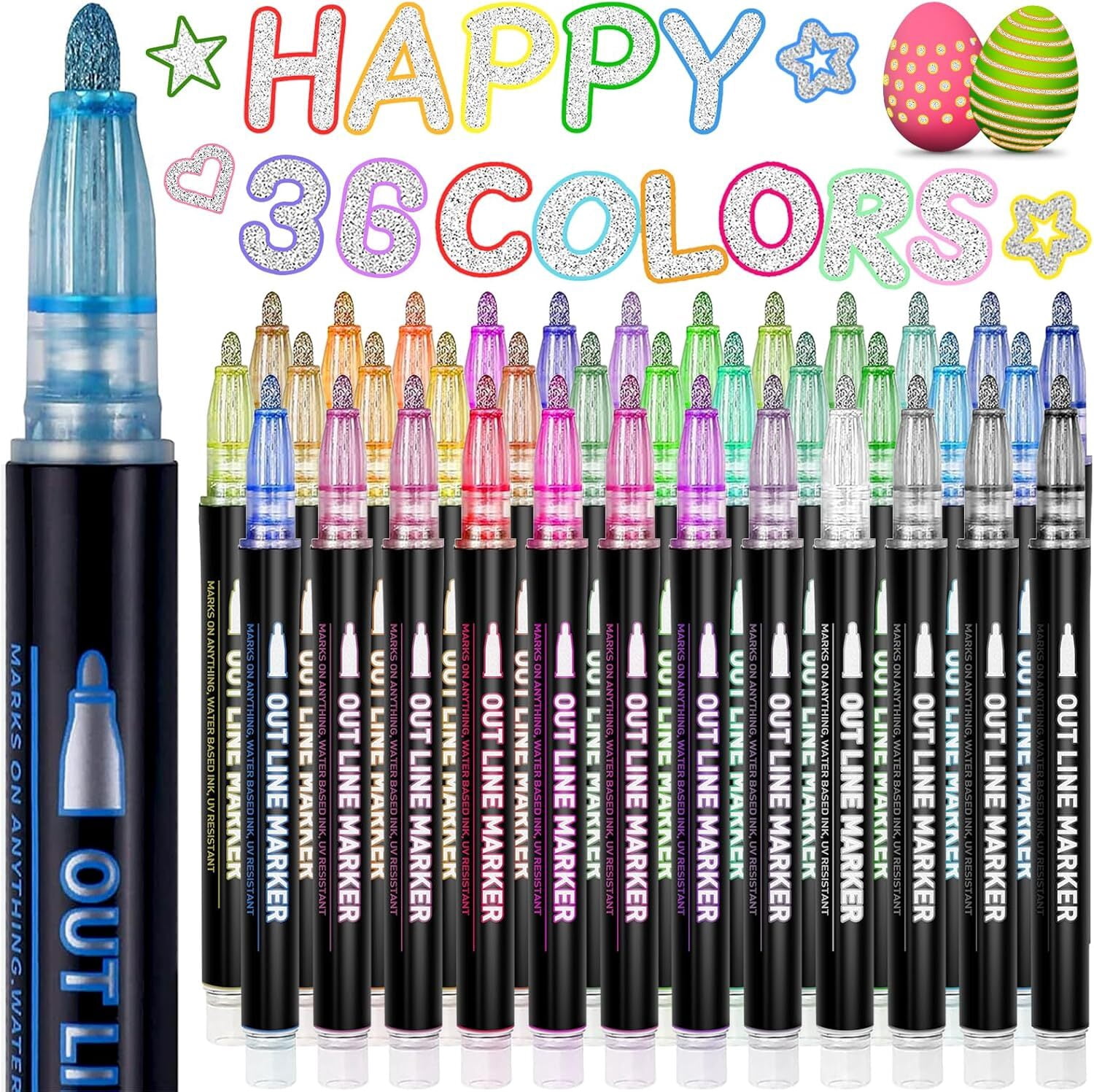 ANUNU 36 Colors Shimmer Markers, Metallic Glitter Pens Set for ...
