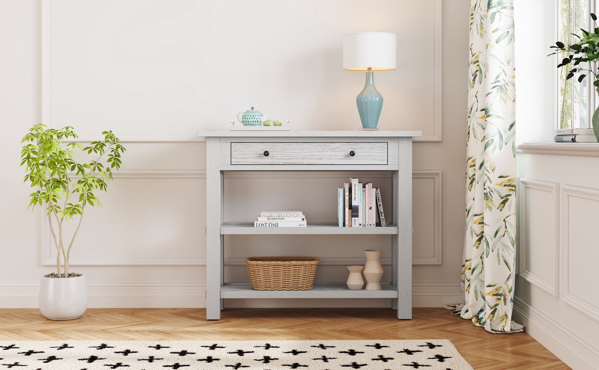 36'' Console Table, Entry Way Table with Drawer and 2-Tier Storage ...