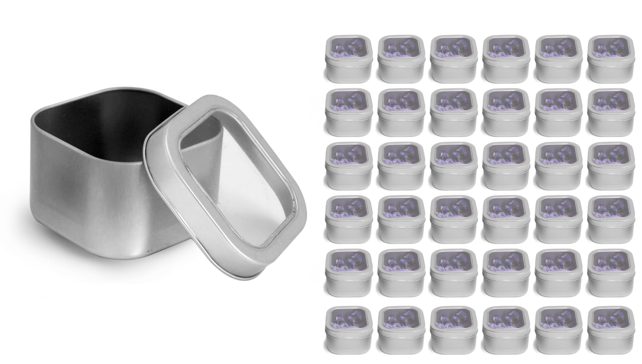 36 Count 8 Ounce Square Metal Tins with Clear View Tops by SKS Bottle ...