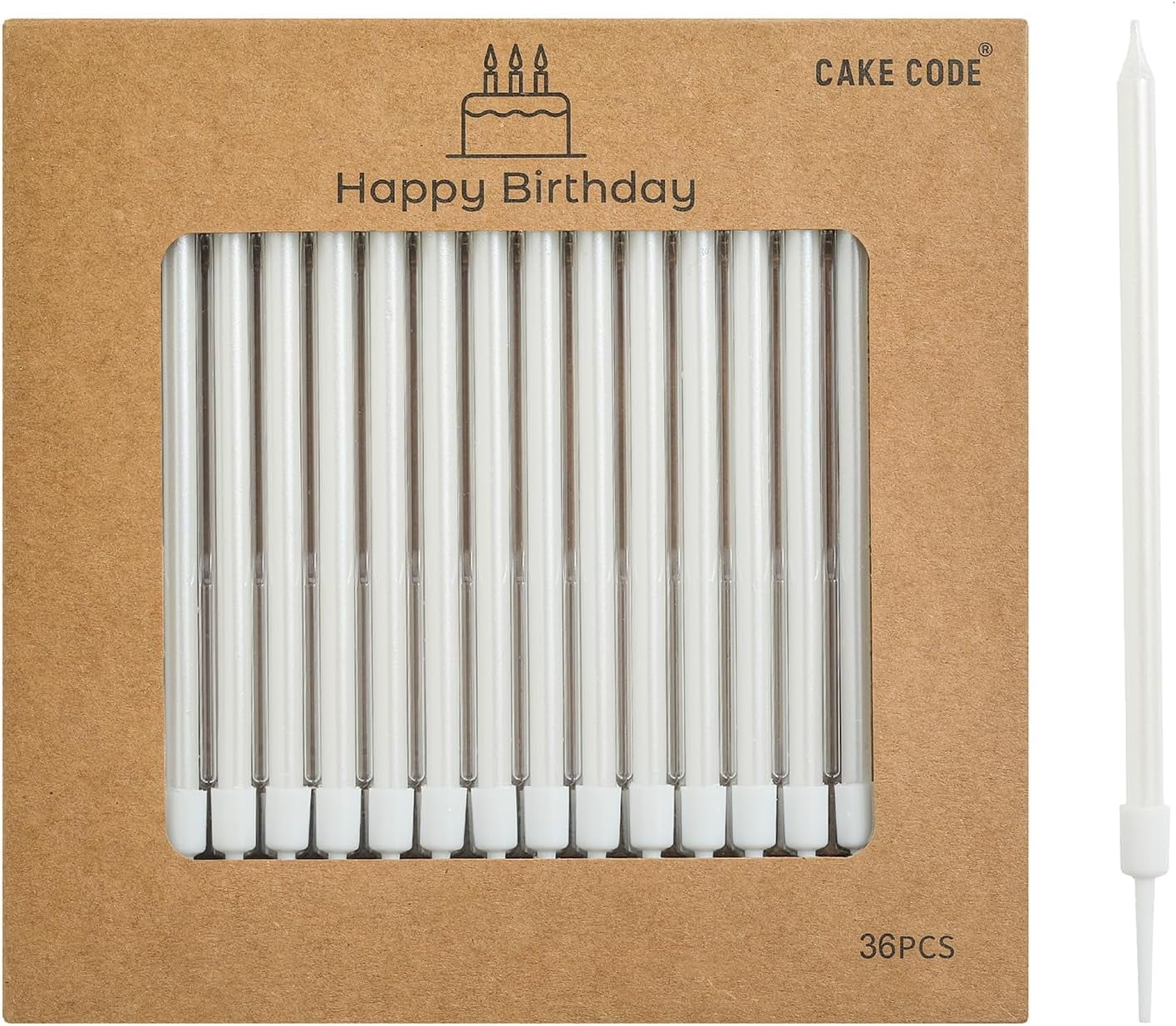 36-Count Pearl White Long Thin Birthday Candles, Cake Parties, Wedding ...