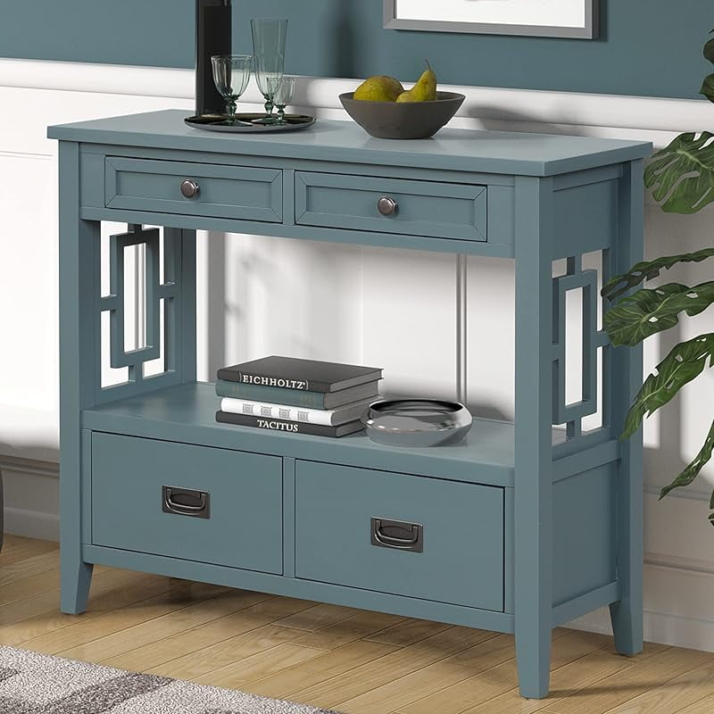 36" Country Farmhouse Console Table with 4 Drawers and 1 Storage Shelf ...
