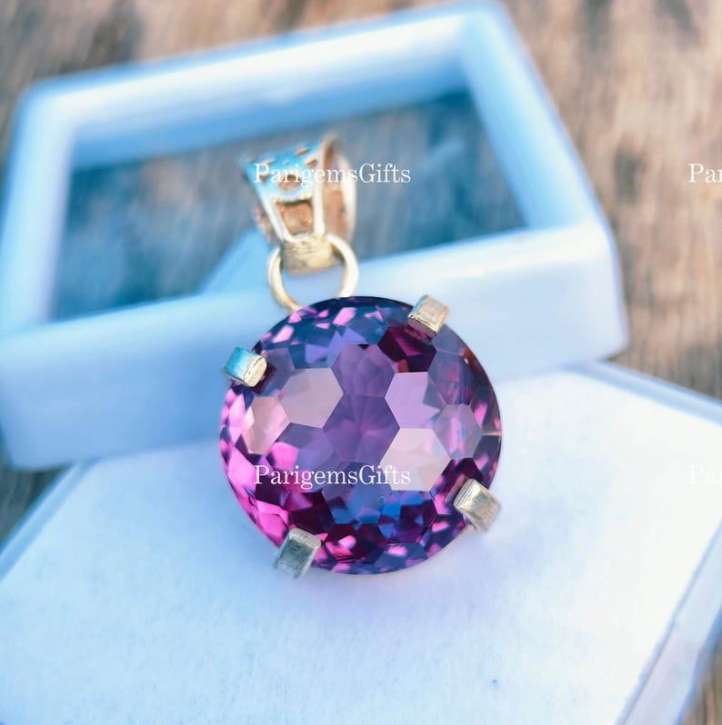 36+ Ct Color Change Alexandrite Round Cut 925 Solid Silver Pendant ...