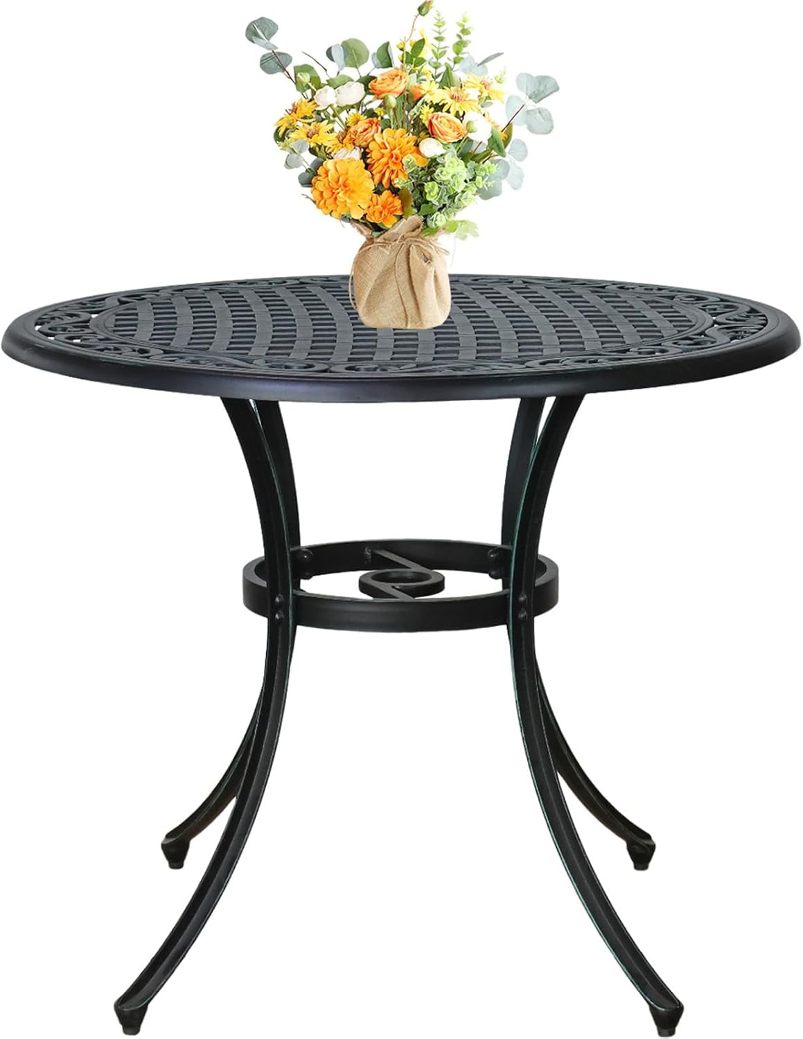 36" Diameter Outdoor Round Patio Bistro Dining Table Cast Aluminum ...