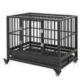 36" Dog Crate Heavy Duty Metal Cage Kennel with Wheels, Double Door ...