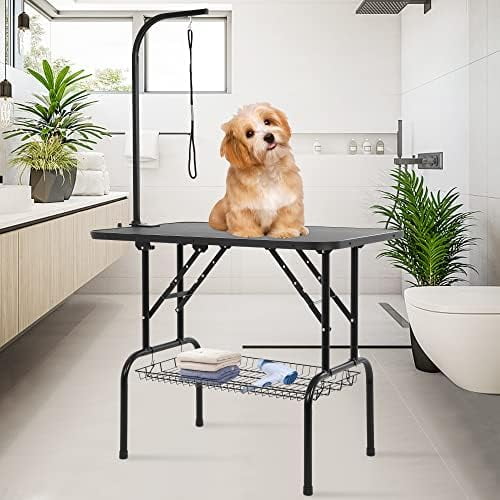 36" Dog Grooming Table Foldable Metal Frame Pet Drying Table with Arm ...