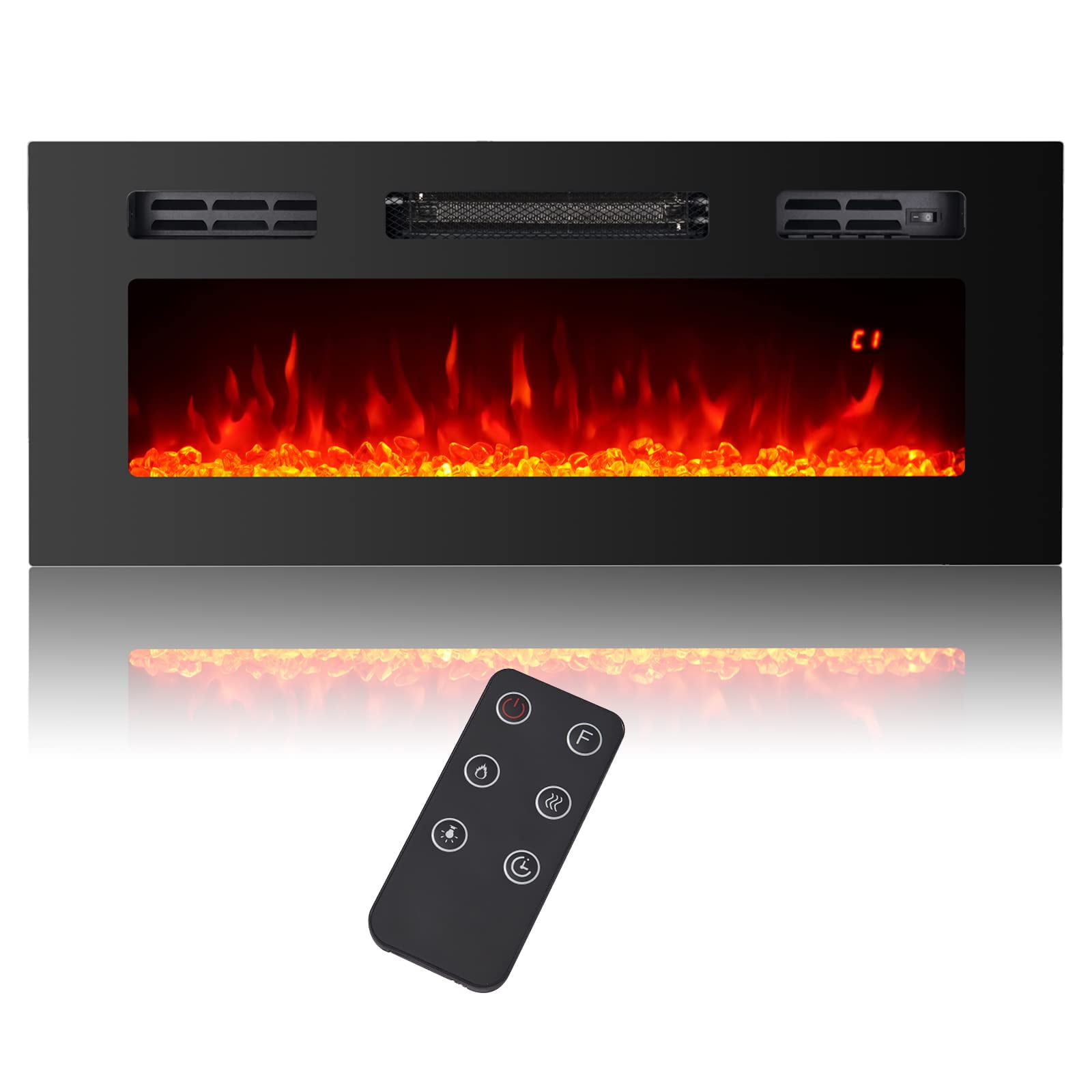 36" Electric Fireplace Insert 750/1500W Stove Heater with Recessed ...