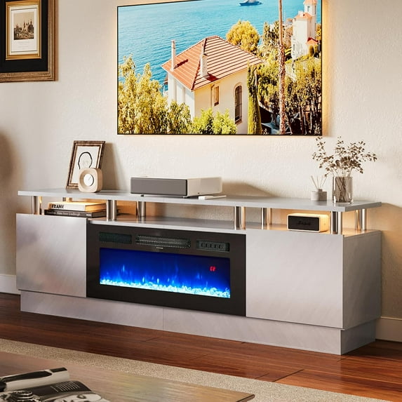 36" Electric Fireplace Integrated TV Stand - 70" 2-Tier Console for TVs ...