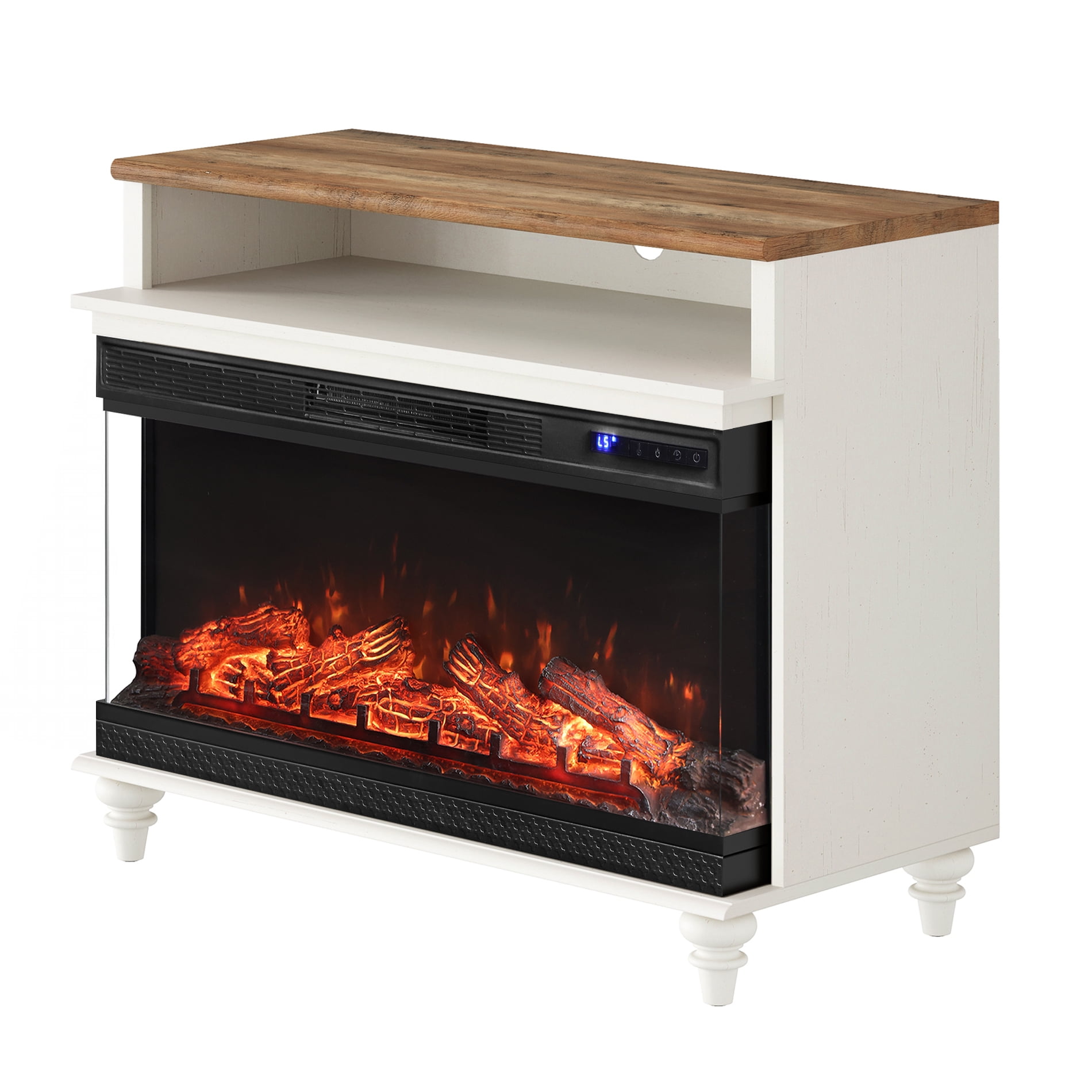 Electric Fireplace - White Wooden End Table - Freestanding Heater ...