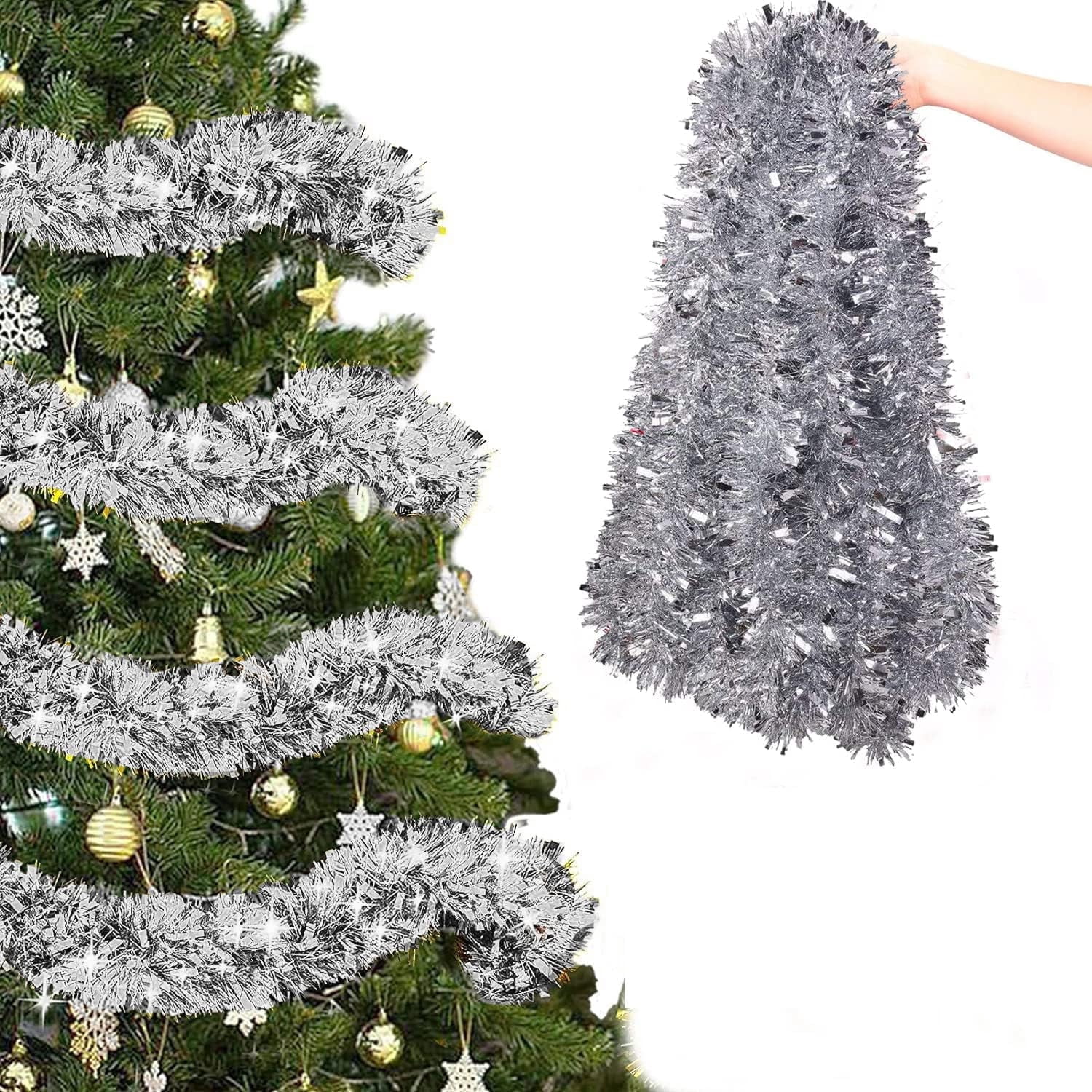 Walmart 36 FT Silver Christmas Tinsel Garland for Xmas Tree Decor ...