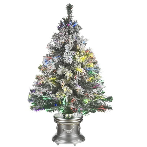 National Tree Company 3 ft. Fiber Optic Evergreen Flocked Tree ...