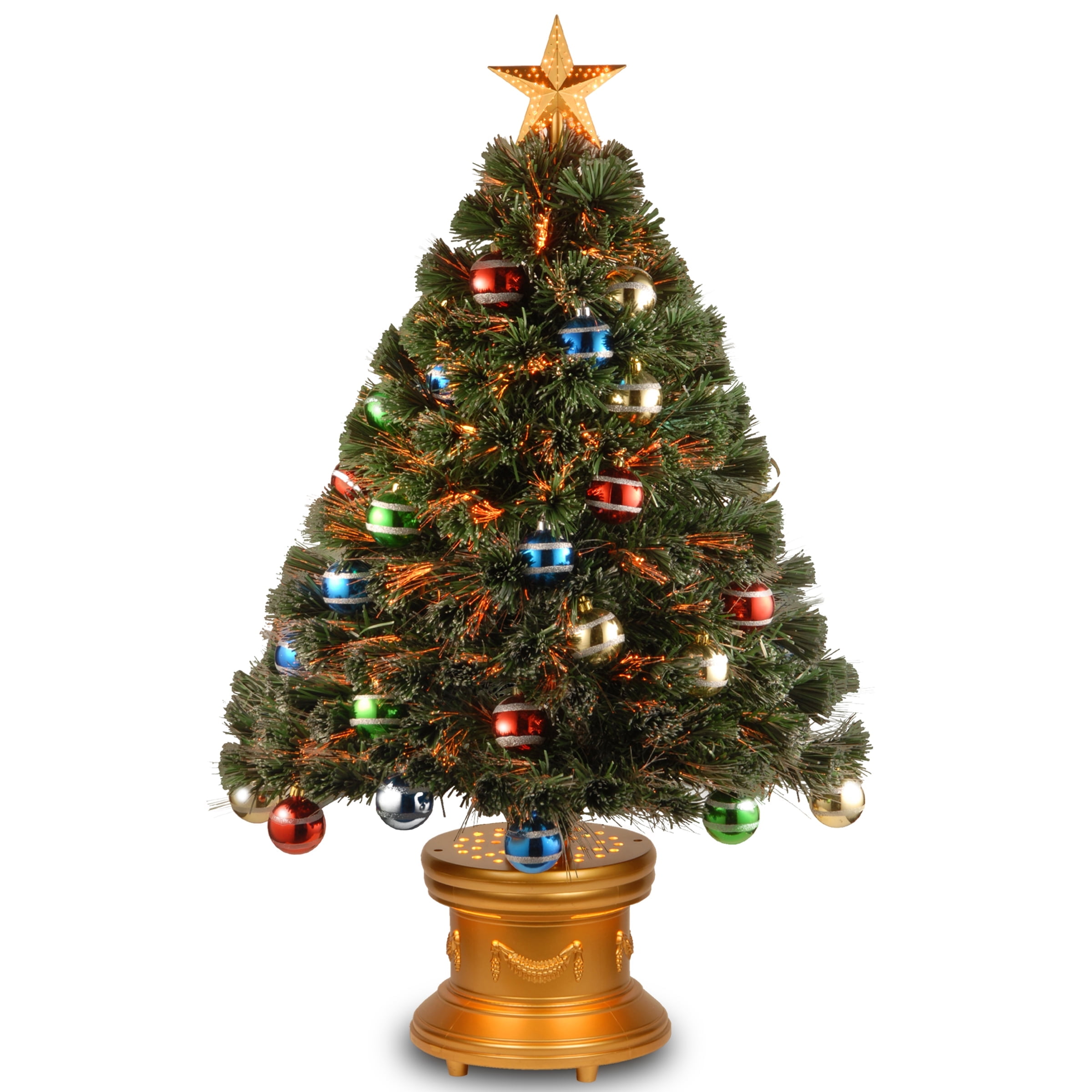 National Tree Company 3 ft. Fiber Optic Fireworks Tree with Ball ...