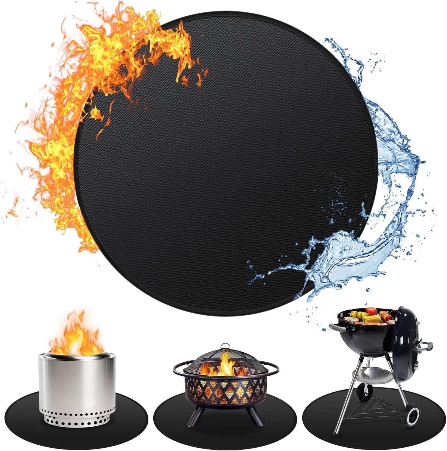 36" Fire Pit Mat Blcak Round Stove Patio Fire Mat Fireproof 3-Layered ...