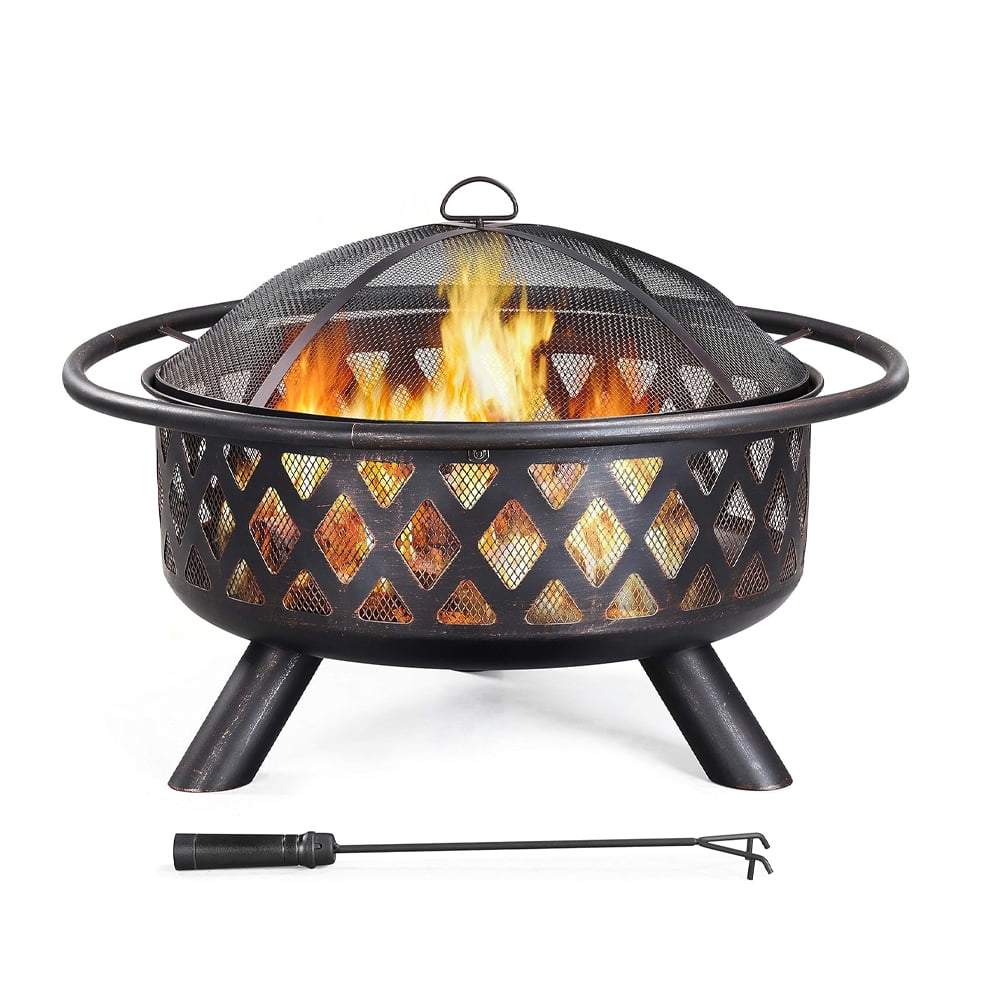 36 In Fire Pit, Outdoor Wood Burning Fire Pits with Poker, Wood Large ...