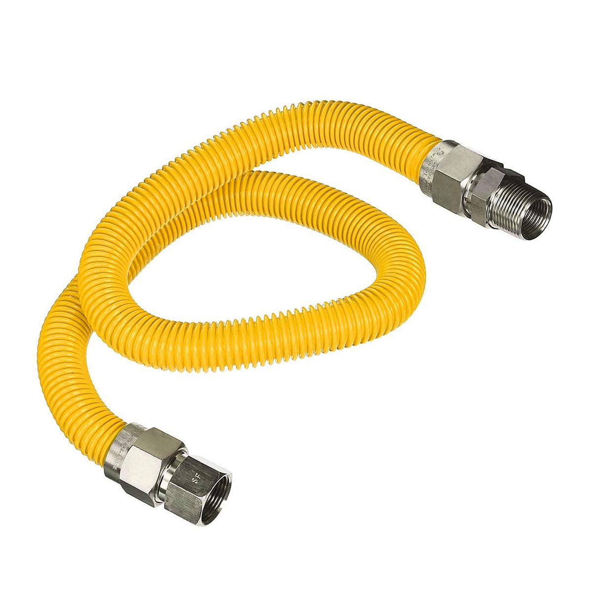 36" Flexible Yellow Epoxy Coated Gas Line Connector with 1" O.D. and 3/ ...