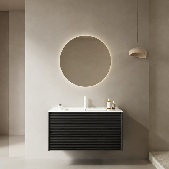 36" Floating Bathroom Cabinet | Safety Curved Corner Sink Design | Soft ...