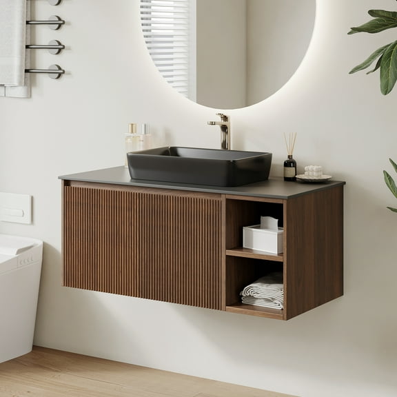 Floating Bathroom Furniture / Ceramic Sink, Three Faucet Holes, Modern ...