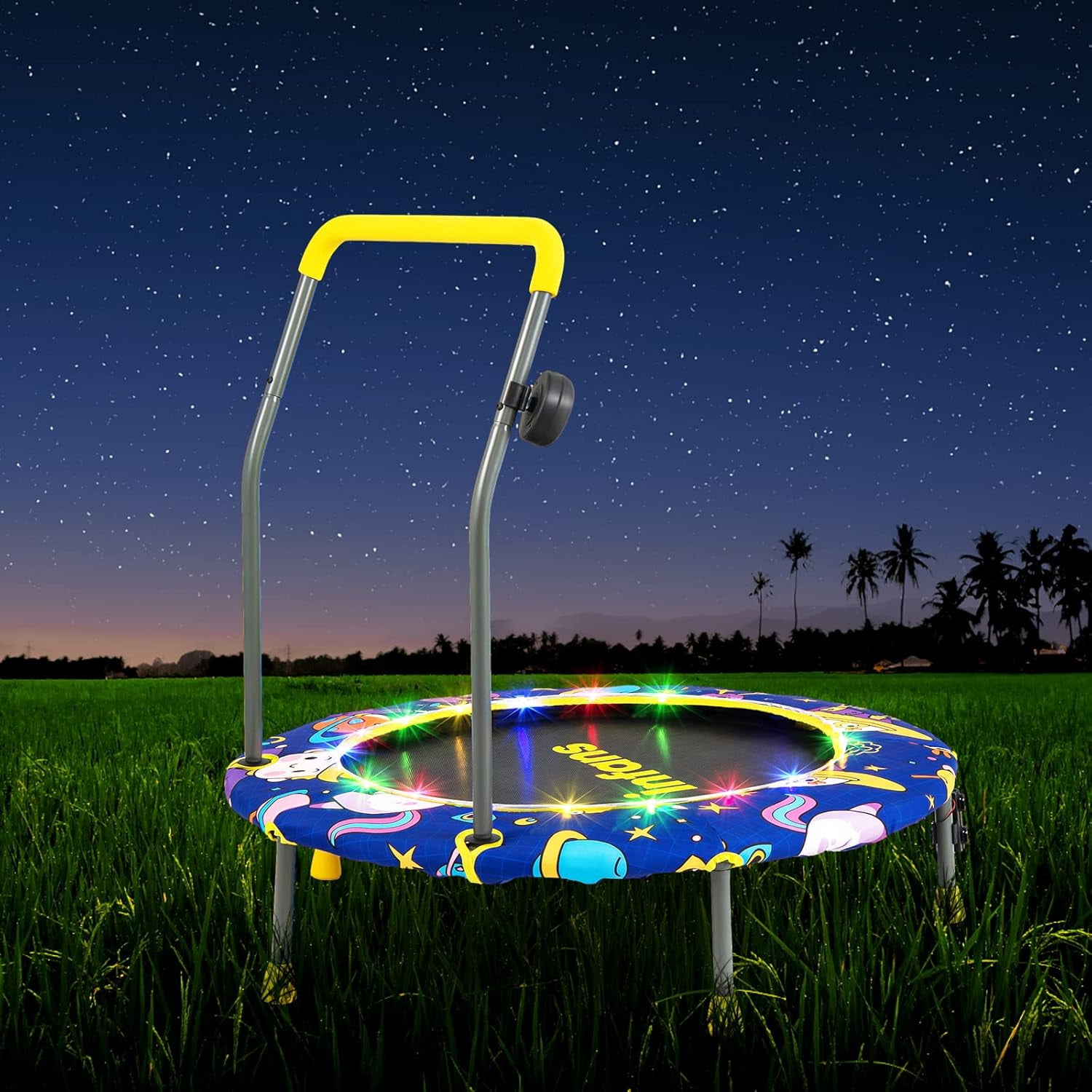 36" Foldable Mini Trampoline with Bluetooth Audio LED Lights ...