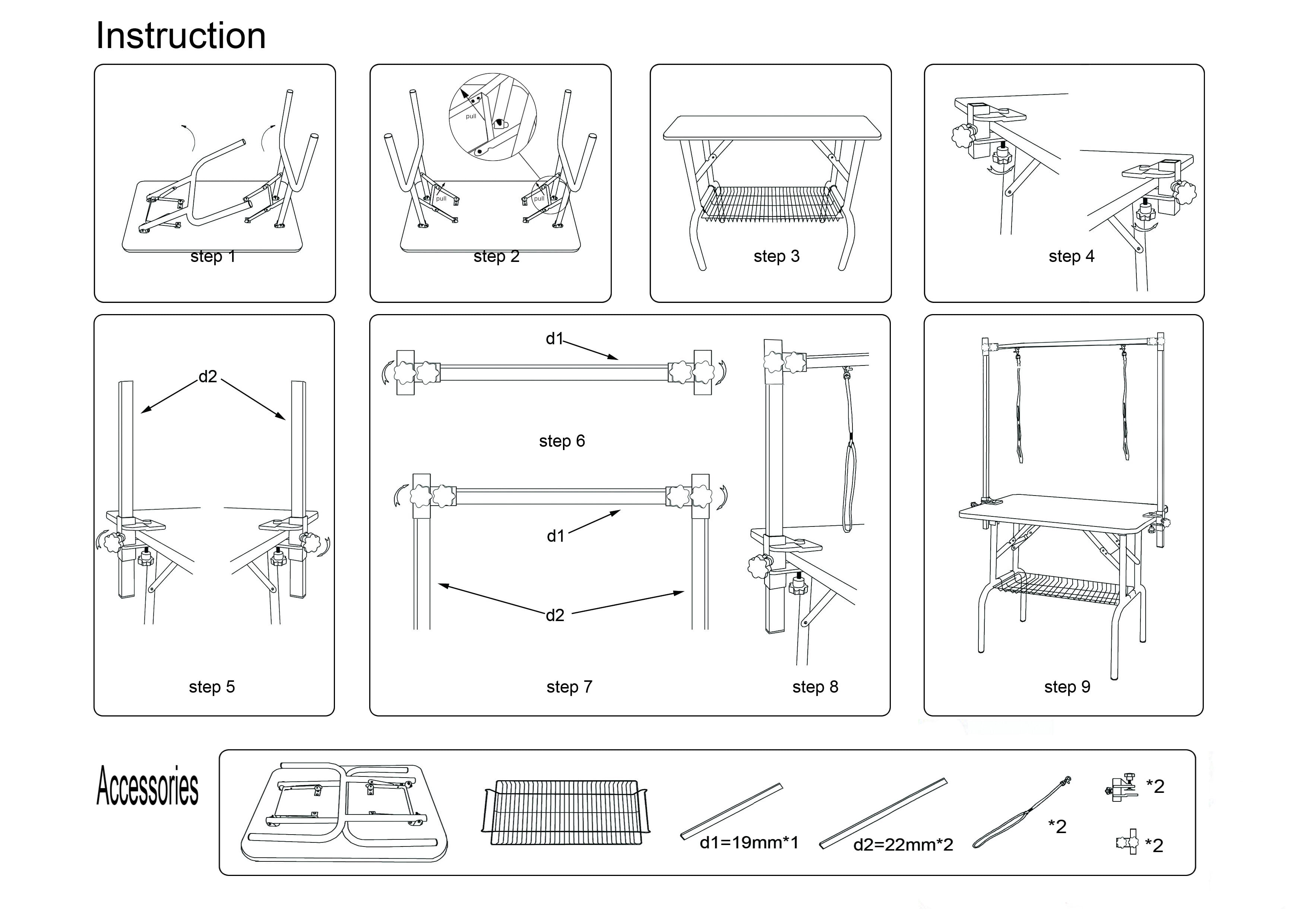 36 Foldable Pet Grooming Table with Stainless Steel Frame, Rubber Mat ...