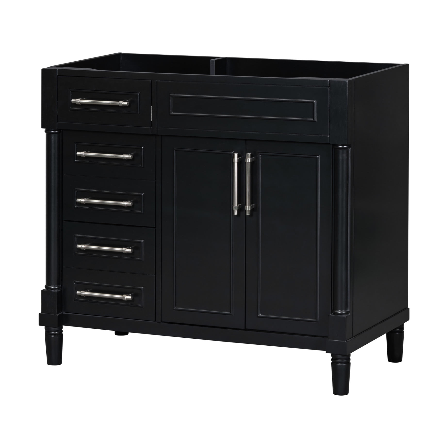 36'' Freestanding Bathroom Storage, Black, Solid Wood, Soft-closing ...