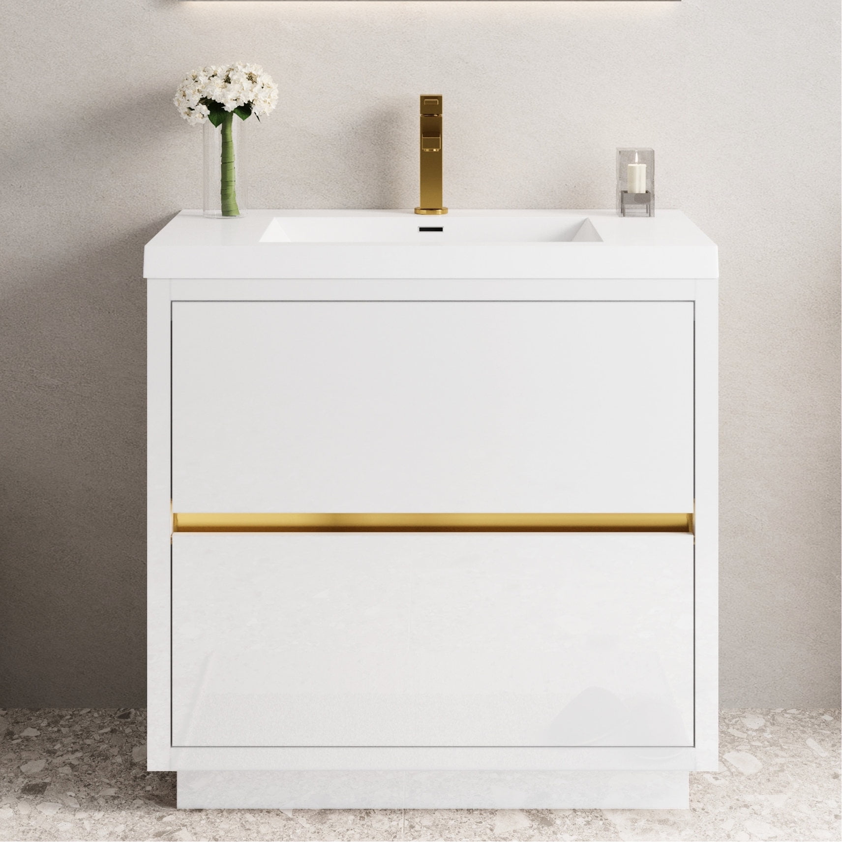36" Freestanding Bathroom Vanity Cabinet with Stone Resin Countertop ...