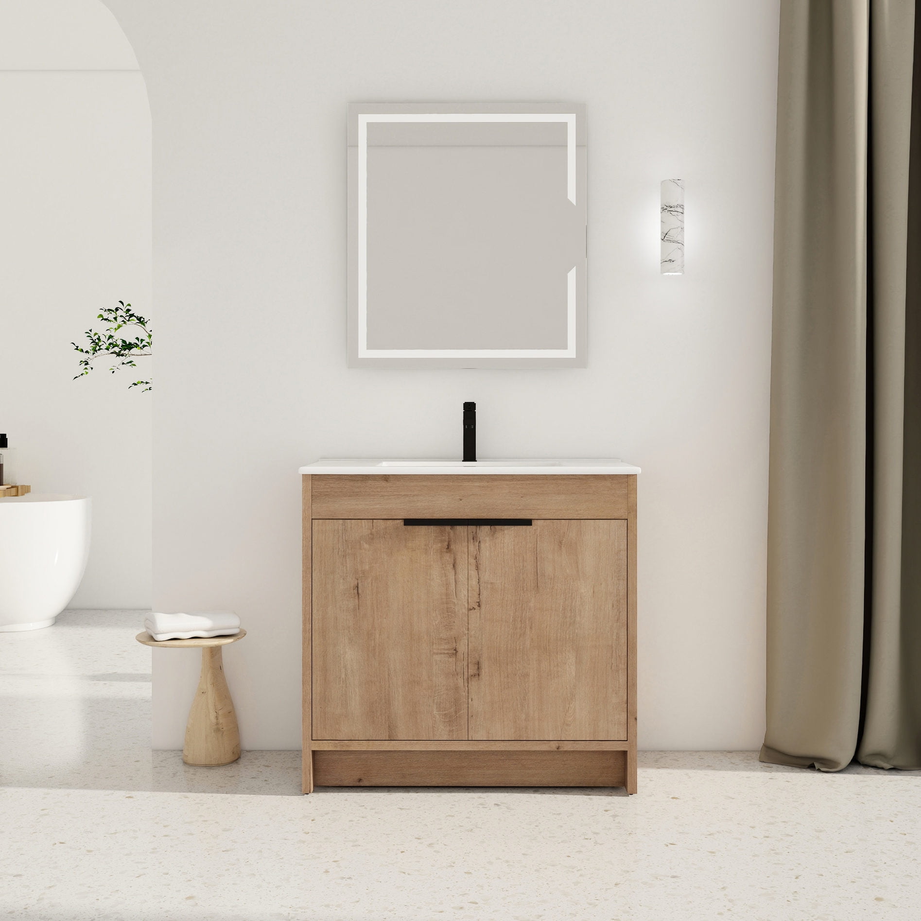 36" Freestanding Bathroom Vanity with White Ceramic Basin / Adjustable ...