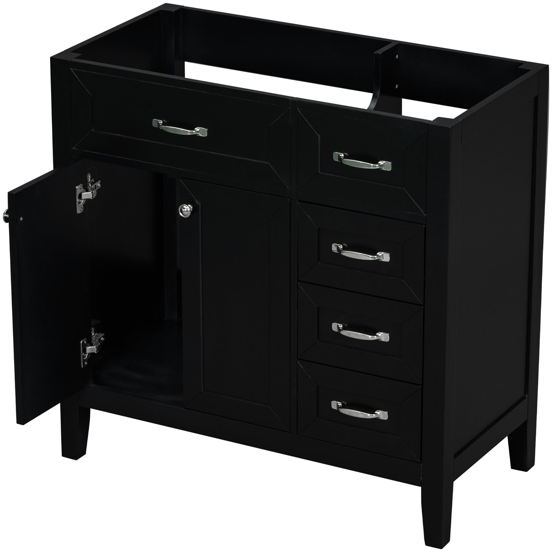 36" Freestanding Black Vanity, Solid Rubber Wood Structure, MDF Board ...