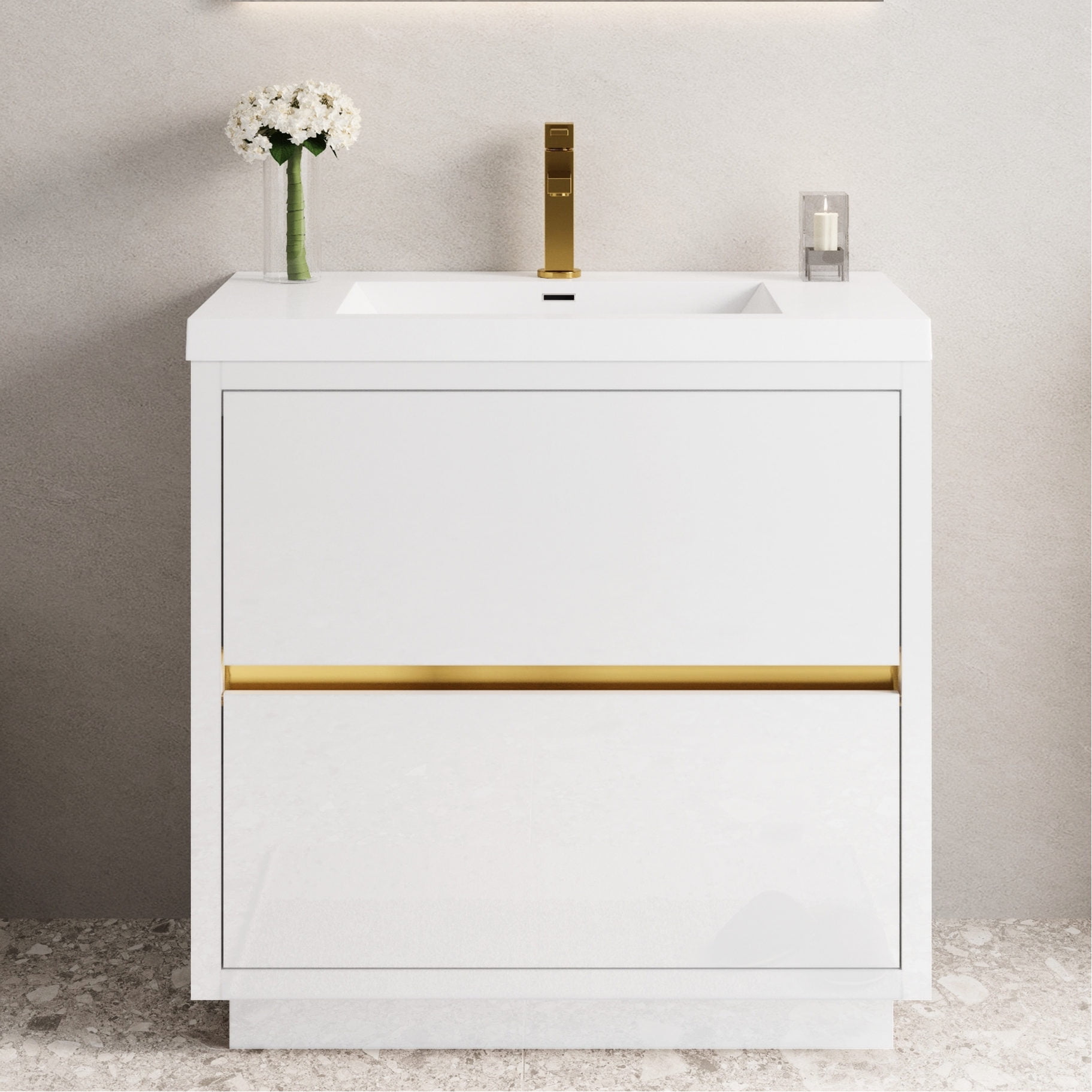 36" Freestanding Vanity with Stone Resin Sink | Water - Resistant ...
