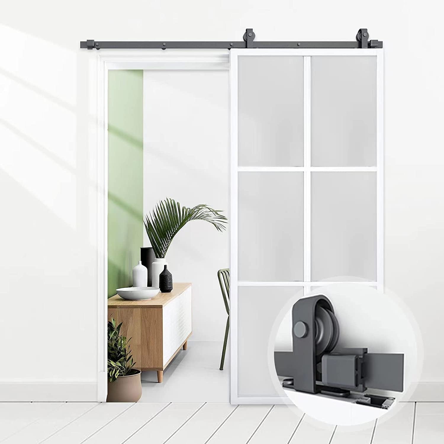 36" Frosted Tempered Glass Sliding Barn Door and 6ft Hardware Kit ...