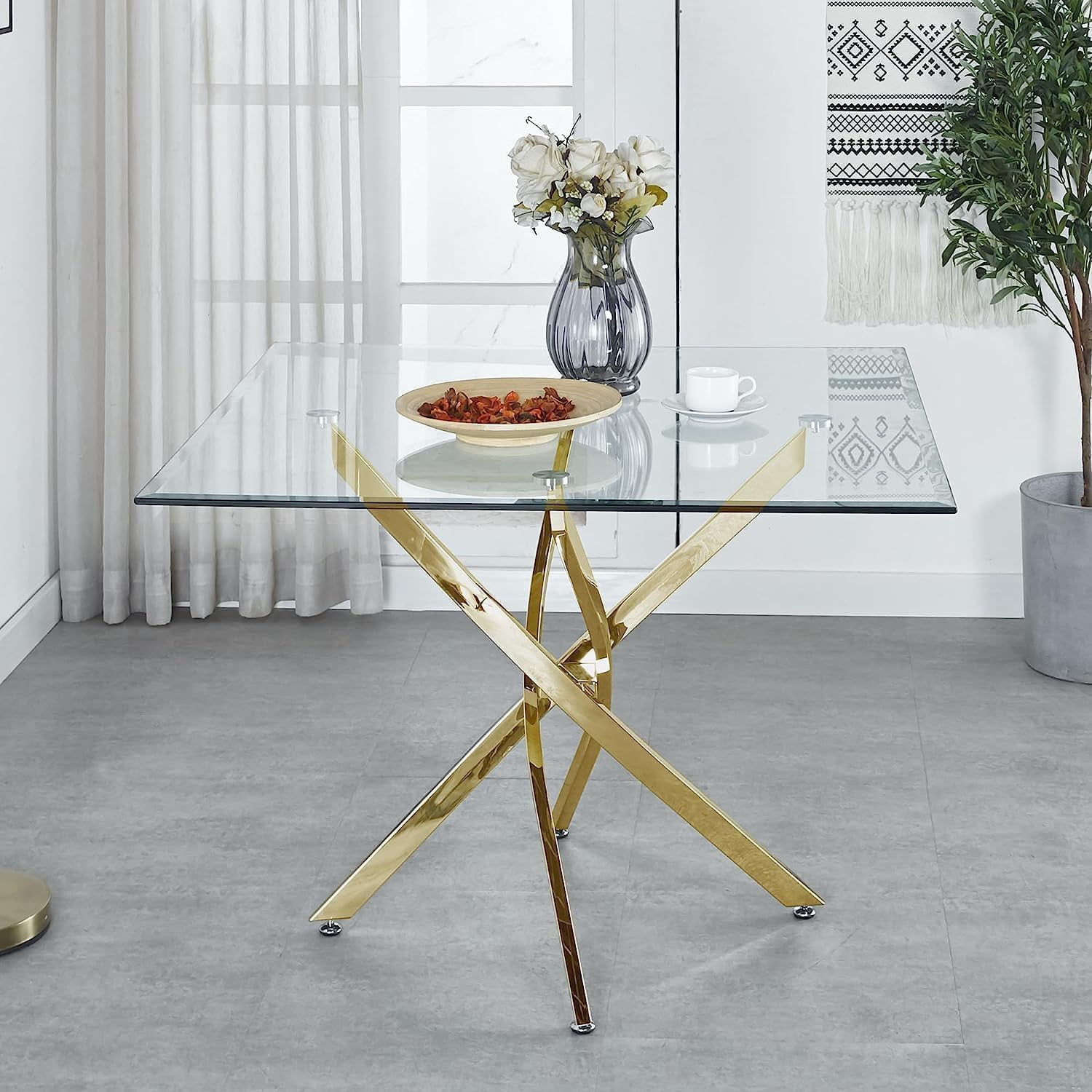 36" Glass Dining Table for 2-4, Contemporary Square Clear Dining Room ...