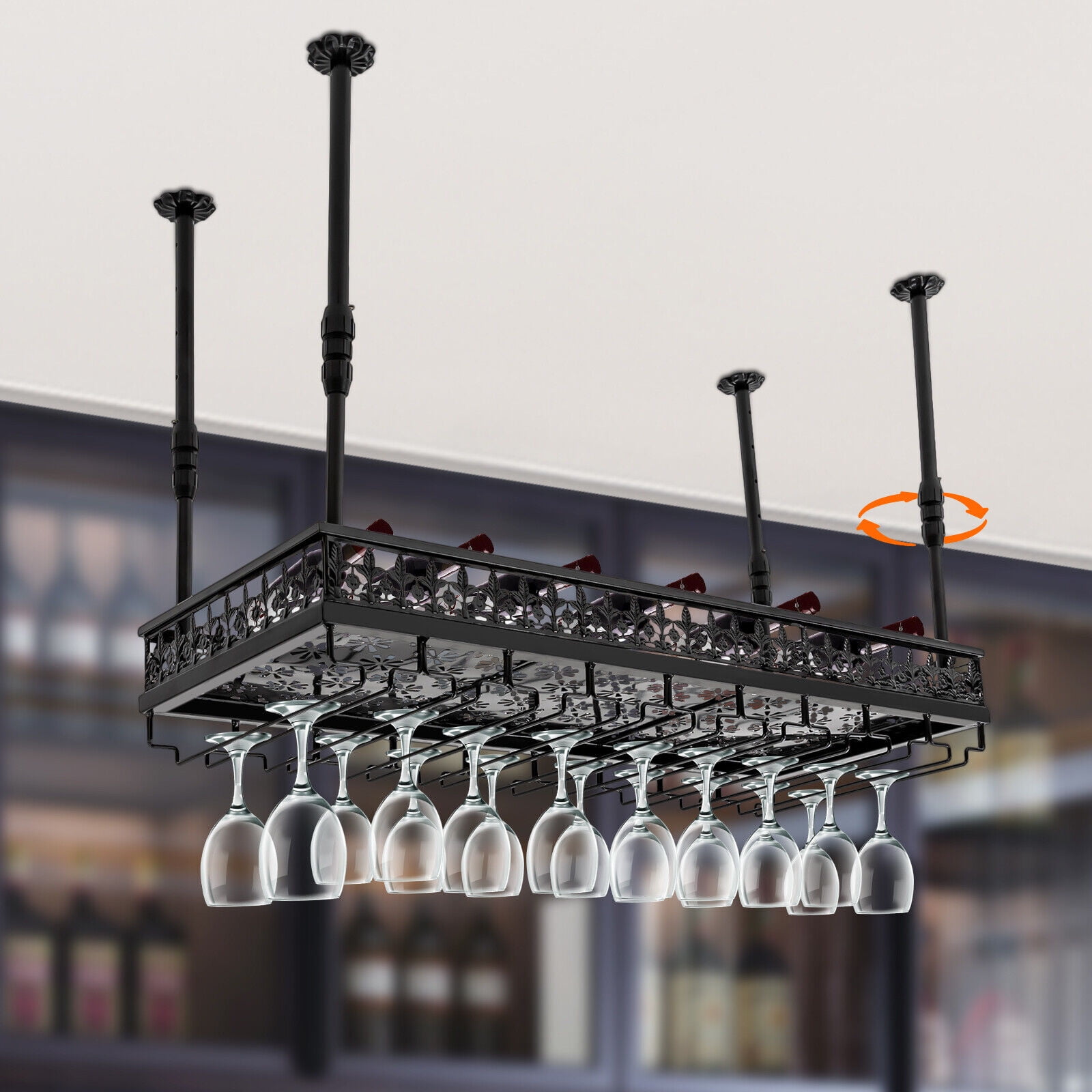 36 Glasses Rail Wine Rack, Bar Glass Rack, Ceiling Mounted Hanging Wine ...