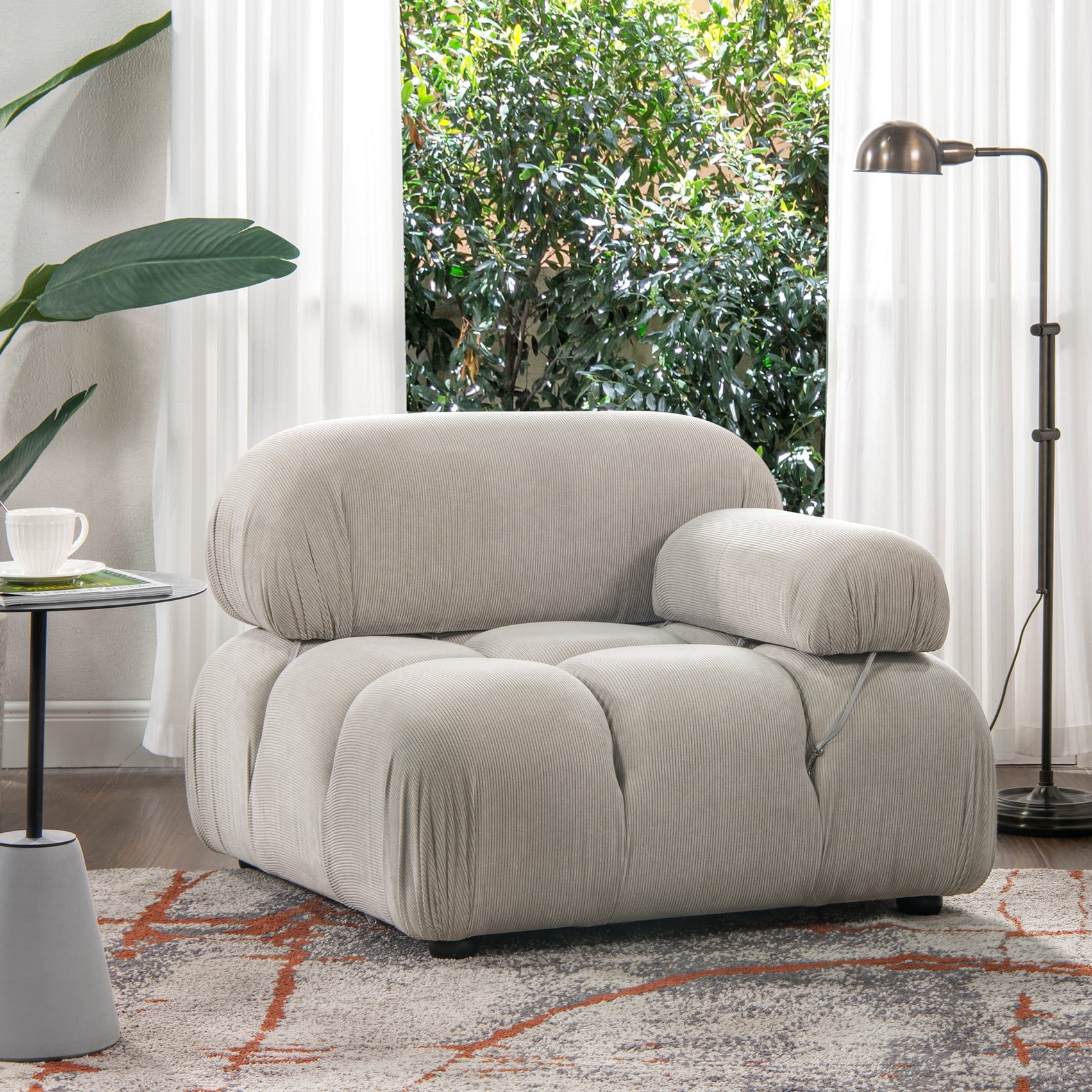 36" Gray Corduroy Bubble Lounge Chair | Easy - attach Modular Back and ...