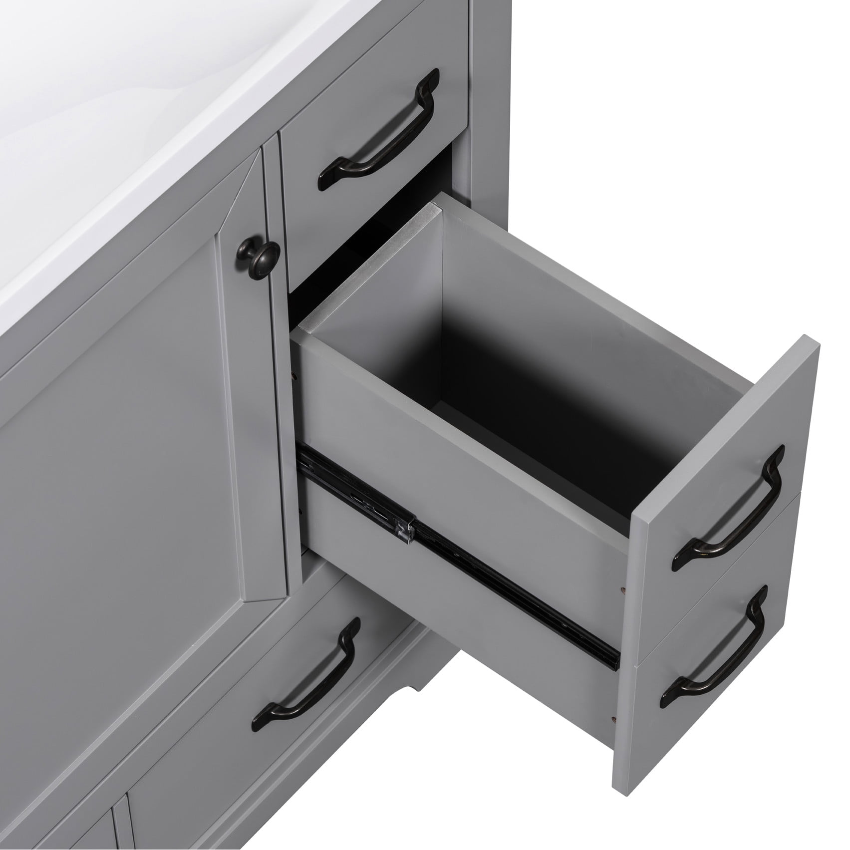 36" Grey Freestanding Vanity with Sink, Six Drawers & Adjustable Shelf ...